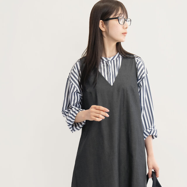 頼れる黒岡山デニムで ずっときれいに 前後2WAY ワンピース 黒 ANGE-BLACK | iichi 日々の暮らしを心地よくするハンドメイドやアンティークのマーケットプレイス