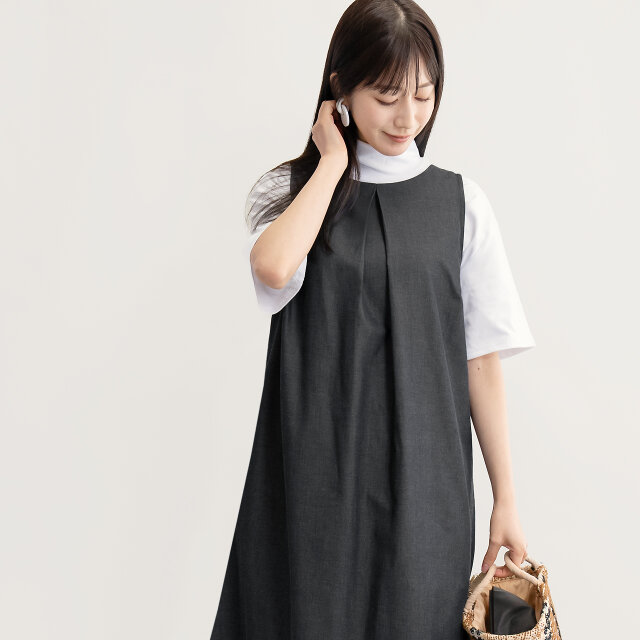 頼れる黒岡山デニムで ずっときれいに 前後2WAY ワンピース 黒 ANGE-BLACK | iichi 日々の暮らしを心地よくするハンドメイドやアンティークのマーケットプレイス