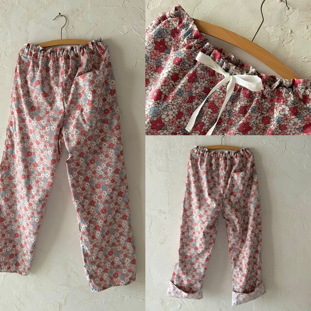 新作 パジャマズボン : : Smile flower | iichi 日々の暮らしを心地よくするハンドメイドやアンティークのマーケットプレイス