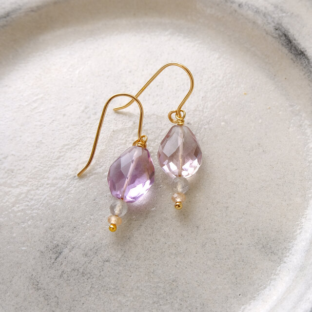 宝石質アメトリンのピアス（タンブル1粒）・イヤリング変更可 | iichi 日々の暮らしを心地よくするハンドメイドやアンティークのマーケットプレイス