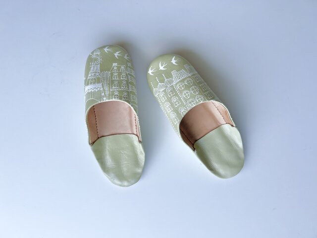 数量限定 バブーシュ（革スリッパ）大き目サイズ ピスタチオ | iichi 日々の暮らしを心地よくするハンドメイドやアンティークのマーケットプレイス