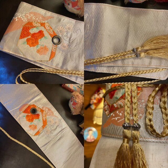 和洋折衷 レトロ 古着 帯 着物 和装 リメイク サッシュベルト ウエストマーク ハンドメイド OB-39 | iichi 日々の暮らしを心地よくするハンドメイドやアンティークのマーケットプレイス