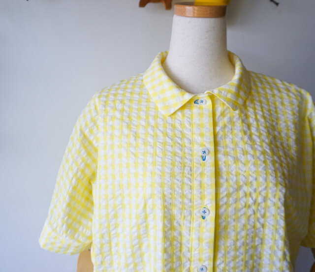 ギンガムチェック柄ドルマンスリーブブラウス(レモンcol) | iichi 日々の暮らしを心地よくするハンドメイドやアンティークのマーケットプレイス