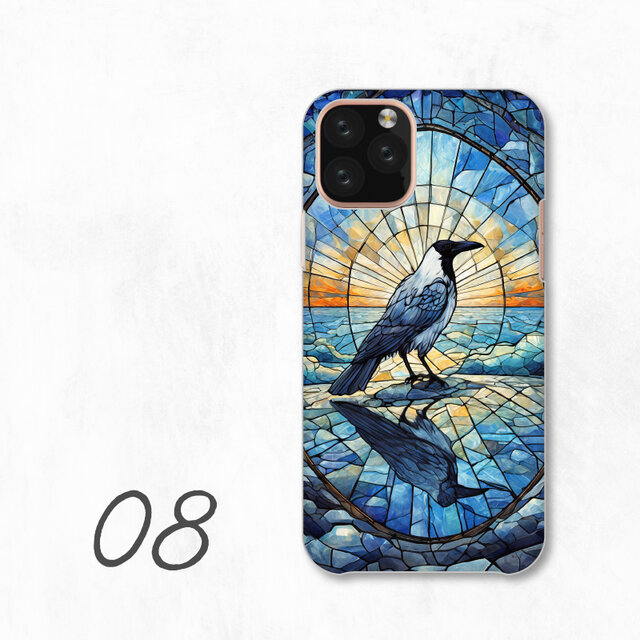 白いカラス 水平線 海 ステンドグラス 全機種対応スマホケース 背面型 ハードケース NLFT-HARD-a001 | iichi 日々の暮らしを心地よくするハンドメイドやアンティークの ...