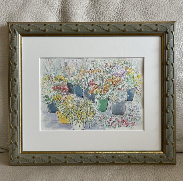 春を告げる店先(透明水彩、原画、額付き、パリ) | iichi 日々の暮らしを心地よくするハンドメイドやアンティークのマーケットプレイス