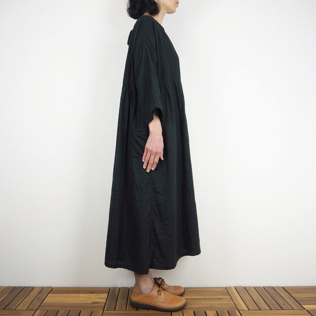 Karoダブルガーゼハイウェストワンピース（綿Wガーゼ ブラック）【受注生産対応】 | iichi 日々の暮らしを心地よくするハンドメイドやアンティークのマーケットプレイス