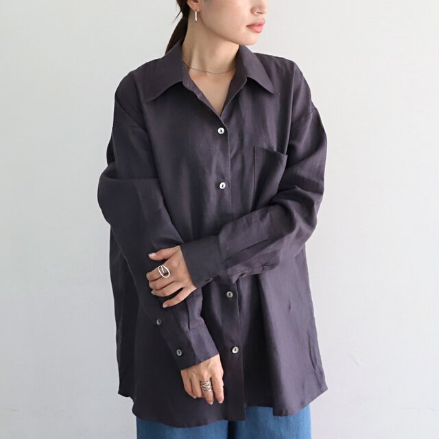 羽織ればさまになる 着回し抜群 リネン ベーシック シャツ スミクロ 0588BK | iichi 日々の暮らしを心地よくするハンドメイドやアンティークのマーケットプレイス