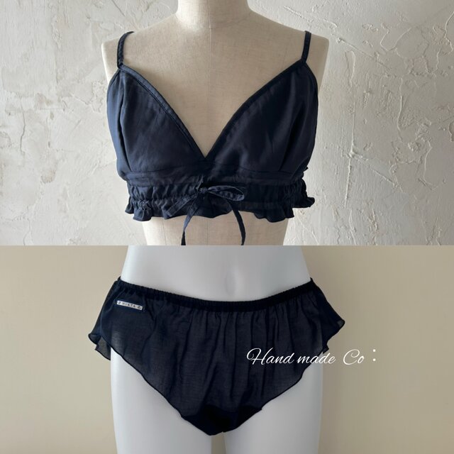 シンプルな、ストレスフリー パット入りブラMサイズ＆ショーツ : : blue | iichi 日々の暮らしを心地よくするハンドメイドやアンティークのマーケットプレイス