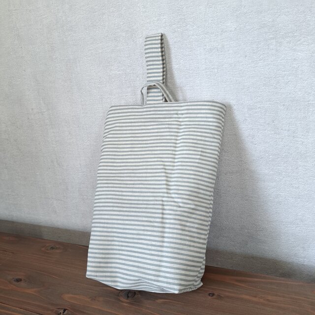 入園バッグ5点セット：ストライプ：リネングレー【0659】 | iichi 日々の暮らしを心地よくするハンドメイドやアンティークのマーケットプレイス