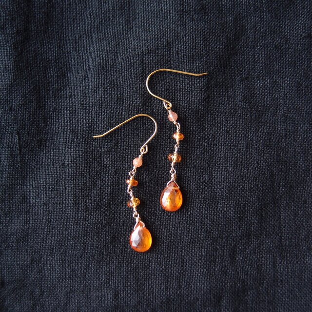 【ご予約品・K様】Mixed stone earrings【K14gf】Orange ピアス | iichi 日々の暮らしを心地よくするハンドメイドやアンティークのマーケットプレイス