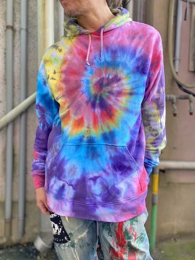 タイダイ染め プルオーバー フーディ XXLサイズ カラフル スパイラル HD21-40 | iichi 日々の暮らしを心地よくするハンドメイドやアンティークのマーケットプレイス