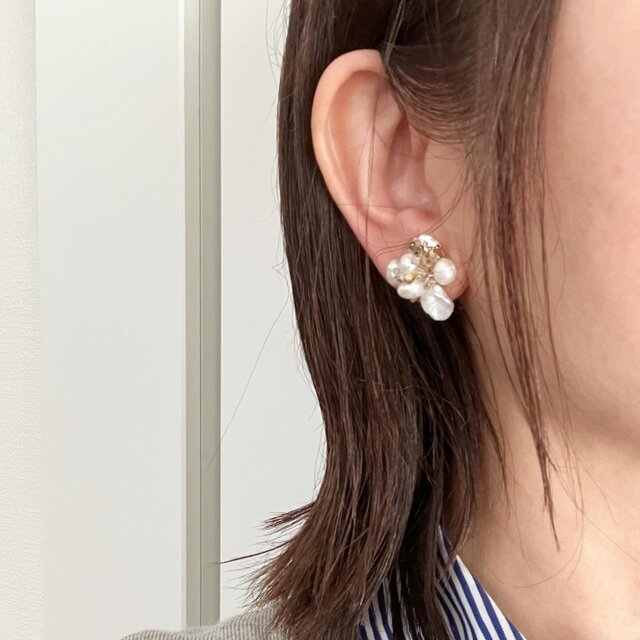 トライアングルパール（ピアス）淡水パール ※イヤリング付け替え可 | iichi 日々の暮らしを心地よくするハンドメイドやアンティークのマーケットプレイス