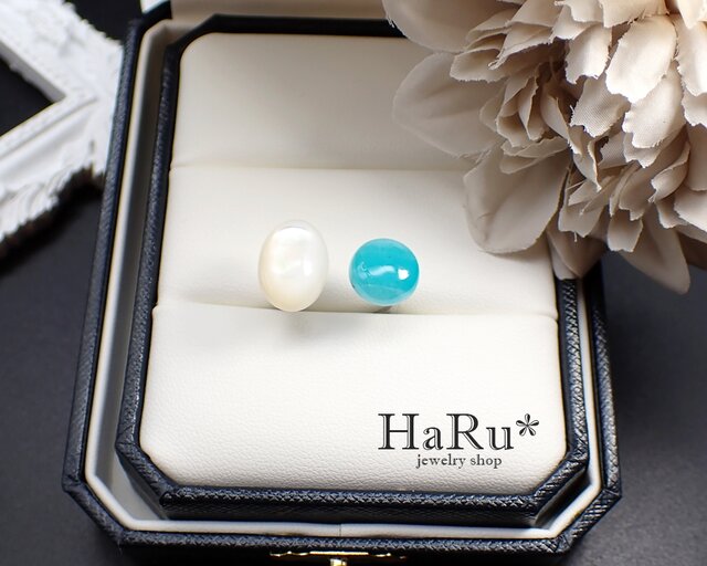 サージカルステンレスフォークリング（ホワイトシェル×アマゾナイトAAA）／フリーサイズ*R42 | iichi 日々の暮らしを心地よくするハンドメイドやアンティークのマーケットプレイス