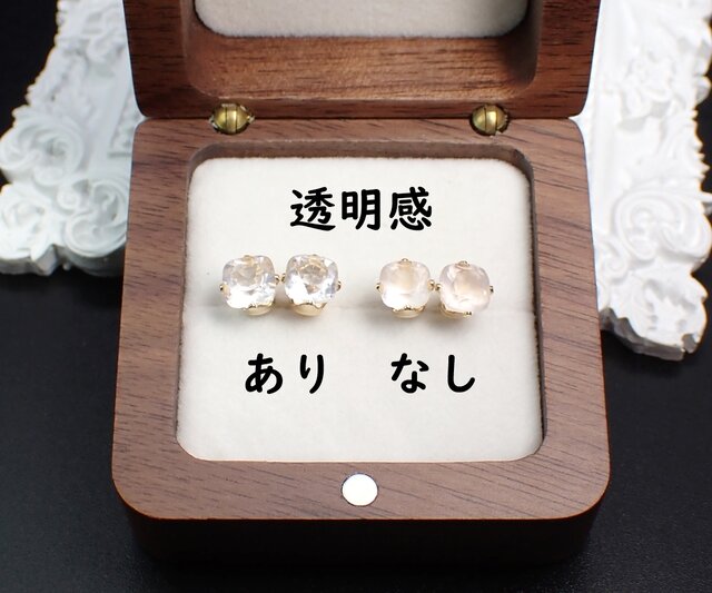 6mmスクエア型／宝石質ローズクォーツAAA（14kgf／ファセットカット）☆4本爪ピアス | iichi 日々の暮らしを心地よくするハンドメイドやアンティークのマーケットプレイス