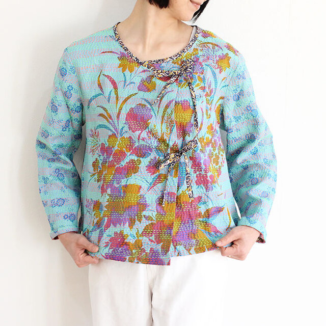 カンタ刺繍シルクのリボンブラウスジャケット【G】 | iichi 日々の暮らしを心地よくするハンドメイドやアンティークのマーケットプレイス