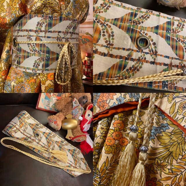 和洋折衷 レトロ 古着 洗える 化繊 着物 和 モダン ハンドメイド リメイク ワンピース ドレス 名古屋帯ベルト KW-334 | iichi 日々の暮らしを心地よくするハンドメイドや ...