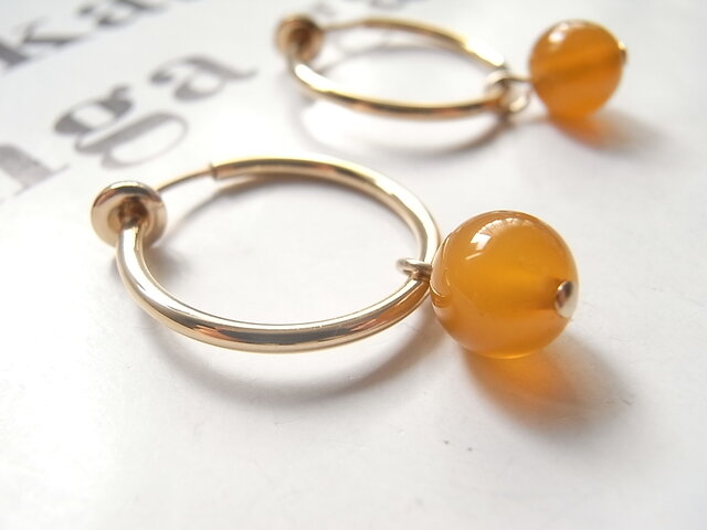 2wayで使えます フープイヤリング×天然石イエローメノオ★3169 | iichi 日々の暮らしを心地よくするハンドメイドやアンティークのマーケットプレイス