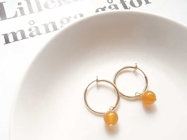 2wayで使えます フープイヤリング×天然石イエローメノオ★3169 | iichi 日々の暮らしを心地よくするハンドメイドやアンティークのマーケットプレイス