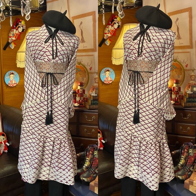 和洋折衷 古着 洗える 単衣 着物 化繊 ハンドメイド 2way リメイク ガウン 羽織り ドレス ワンピース KD-37 | iichi 日々の暮らしを心地よくするハンドメイドやアンティーク ...