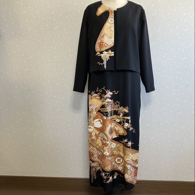 No.108留袖ドレスノースリーブワンピースとボレロ(直線)L L〜3 L15号 | iichi 日々の暮らしを心地よくするハンドメイドやアンティークのマーケットプレイス