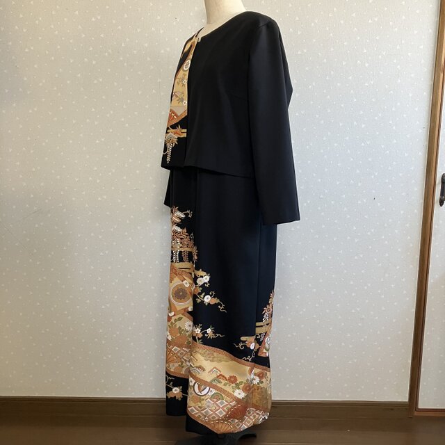 No.108留袖ドレスノースリーブワンピースとボレロ(直線)L L〜3 L15号 | iichi 日々の暮らしを心地よくするハンドメイドやアンティークのマーケットプレイス