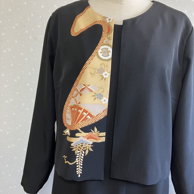 No.108留袖ドレスノースリーブワンピースとボレロ(直線)L L〜3 L15号 | iichi 日々の暮らしを心地よくするハンドメイドやアンティークのマーケットプレイス