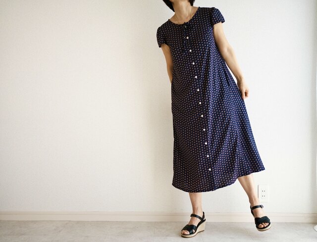 フレンチレトロな前開きリボンワンピ ・パープル系 No.298 | iichi 日々の暮らしを心地よくするハンドメイドやアンティークのマーケットプレイス