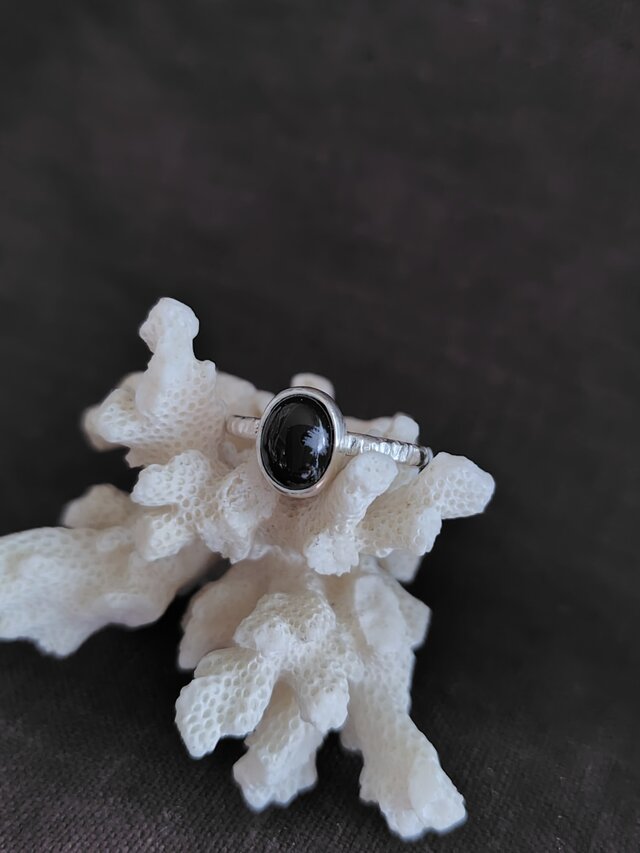 長野県産スノーフレークオブシディアンシルバーリング#11.5 | iichi 日々の暮らしを心地よくするハンドメイドやアンティークのマーケットプレイス