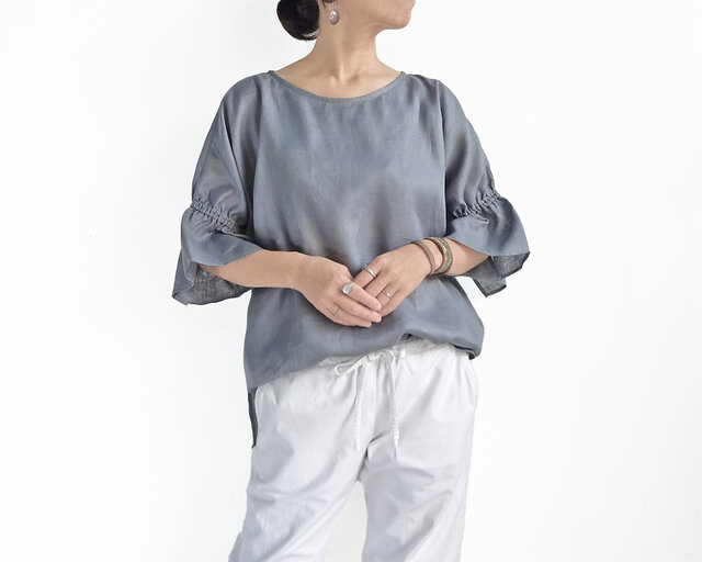 リネンキャンディスリーブブラウス（グレー） | iichi 日々の暮らしを心地よくするハンドメイドやアンティークのマーケットプレイス