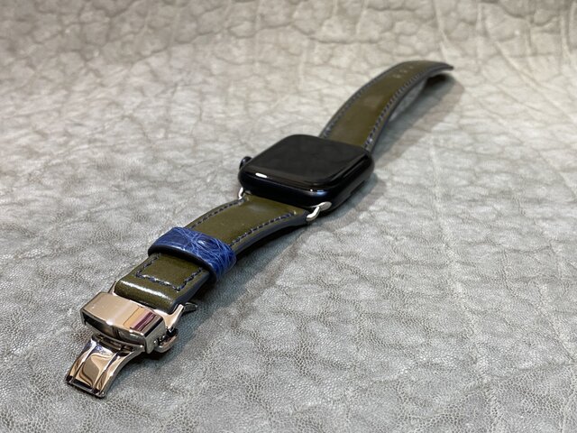 アップルウォッチベルト/オイルコードバン・オリーブ・手縫い（For Apple Watch42/44/45/49mm） | iichi 日々の暮らしを心地よくするハンドメイドやアンティークの ...