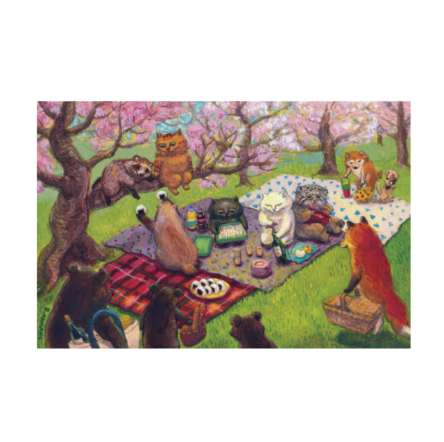 124 カマノレイコポストカード2枚セット「お花見」 | iichi 日々の暮らしを心地よくするハンドメイドやアンティークのマーケットプレイス