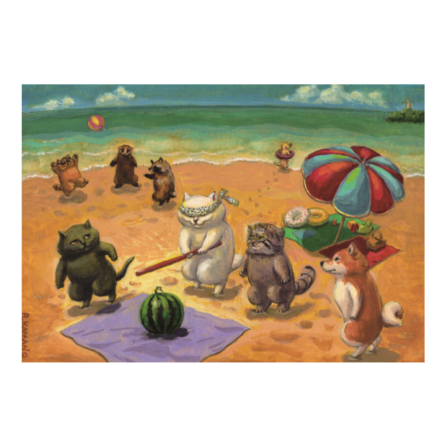 134 カマノレイコポストカード2枚セット「すいか割り」 | iichi 日々の暮らしを心地よくするハンドメイドやアンティークのマーケットプレイス