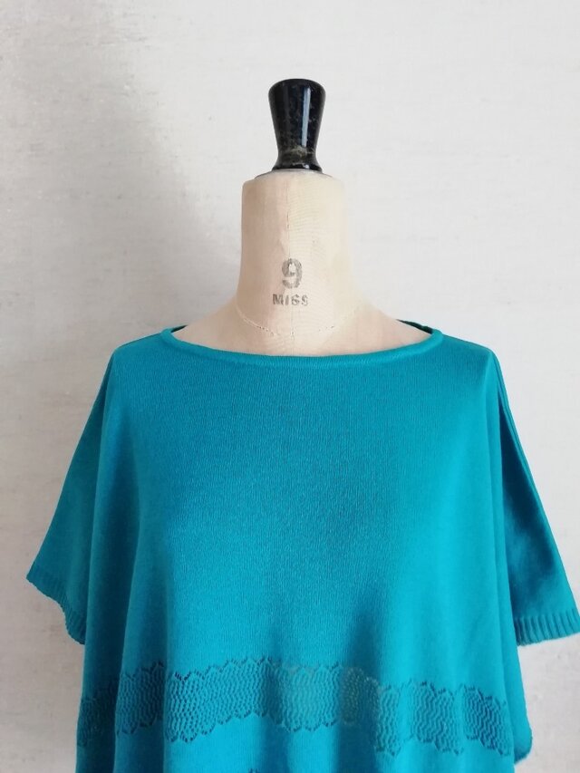 【新色】通気性 オーガニックコットン♡レーシー透かしポンチョプルオーバー (01079) ブルーラグーン | iichi 日々の暮らしを心地よくするハンドメイドやアンティークのマーケットプレイス