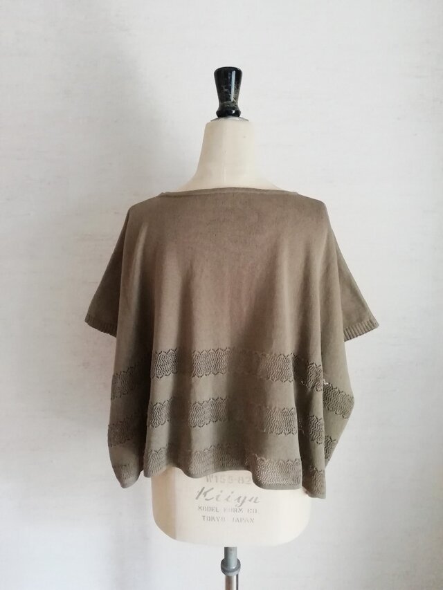 【新色】通気性 オーガニックコットン♡レーシー透かしポンチョプルオーバー (01079) オレガノ | iichi 日々の暮らしを心地よくするハンドメイドやアンティークのマーケットプレイス