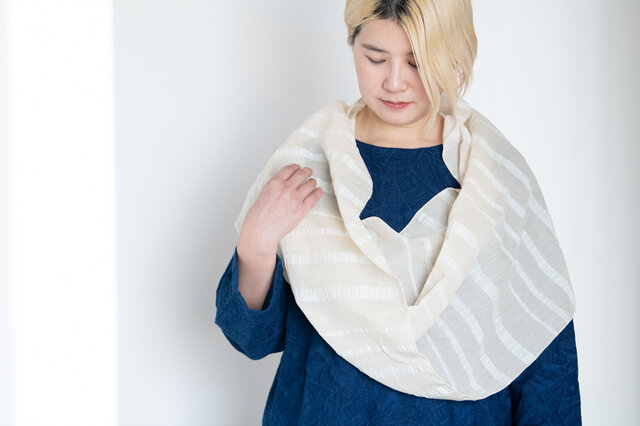 OrganicCotton & Linen（ラミー）ボーダー スヌード | iichi 日々の暮らしを心地よくするハンドメイドやアンティークのマーケットプレイス