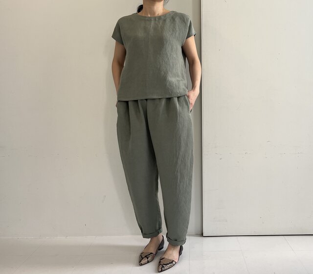 リネンレーヨンセットアップ(アイスグリーン) | iichi 日々の暮らしを心地よくするハンドメイドやアンティークのマーケットプレイス