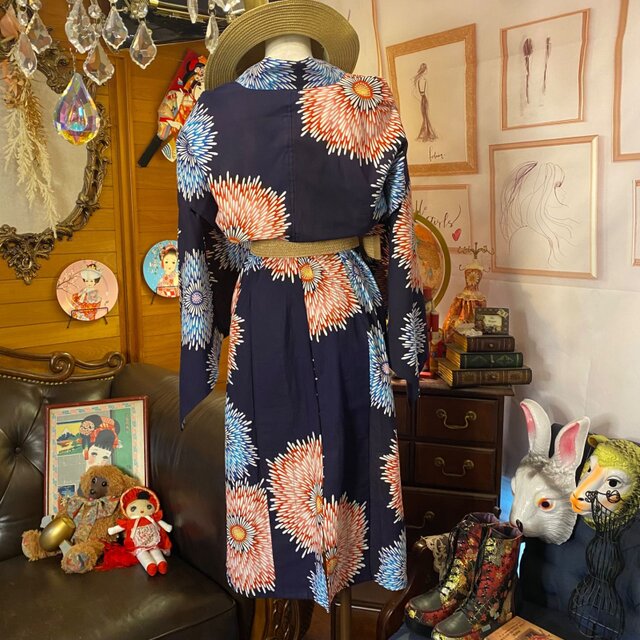 和洋折衷 浴衣 リメイク ワンピース ドレス レトロ 古着 和 モダン W-256 | iichi 日々の暮らしを心地よくするハンドメイドやアンティークのマーケットプレイス