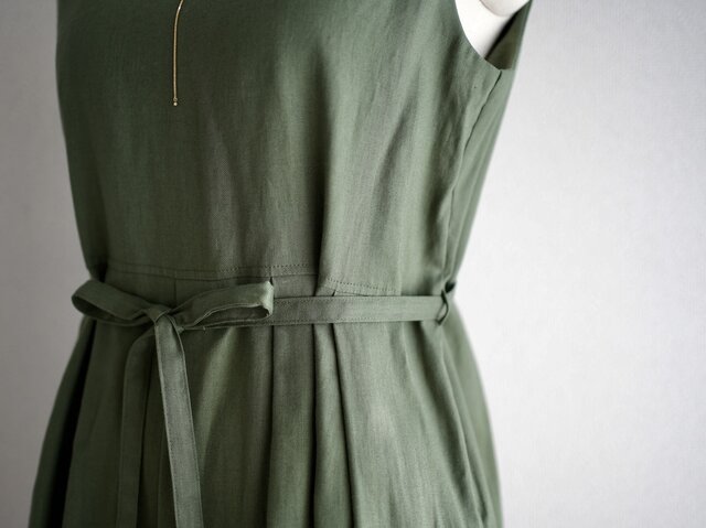 コットンリネンのサマーワンピース・カーキ No.302 | iichi 日々の暮らしを心地よくするハンドメイドやアンティークのマーケットプレイス