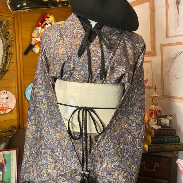 和洋折衷 単衣着物 リメイク ワンピース ドレス 名古屋帯サッシュベルト 洗える 化繊 レトロ 古着 和 モダン KW-363 | iichi 日々の暮らしを心地よくするハンドメイドや ...