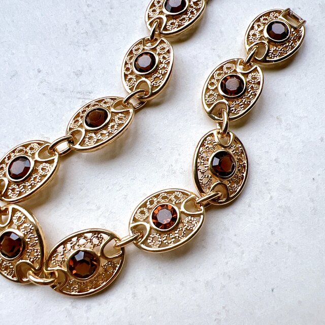 BE1-【 Emmons 】エモンズ・ヴィンテージブレスレット 1970〜80s Gold tone brown crystal | iichi 日々の暮らしを心地よくするハンドメイドや ...