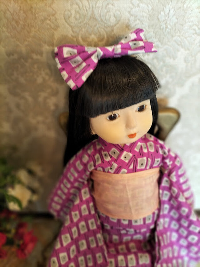 ドール背丈が42～45cm用 浴衣（淡い系 兵児帯 ピンク紫） | iichi 日々の暮らしを心地よくするハンドメイドやアンティークのマーケットプレイス