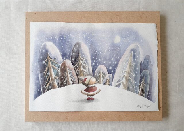 水彩原画『雪降る夜に』 | iichi 日々の暮らしを心地よくするハンドメイドやアンティークのマーケットプレイス