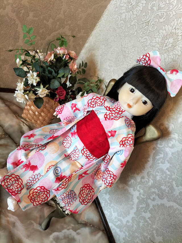 ★sale 背丈45cm メタポ体系用 浴衣セット（金魚） | iichi 日々の暮らしを心地よくするハンドメイドやアンティークのマーケットプレイス