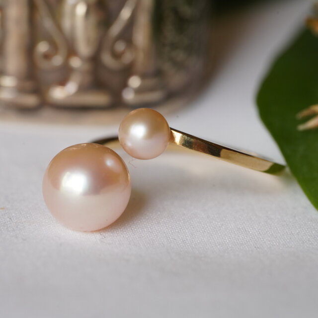K18 Twin planets Fresh water Pearl ring (R019_TTpl) | iichi 日々の暮らしを心地よくするハンドメイドやアンティークのマーケットプレイス