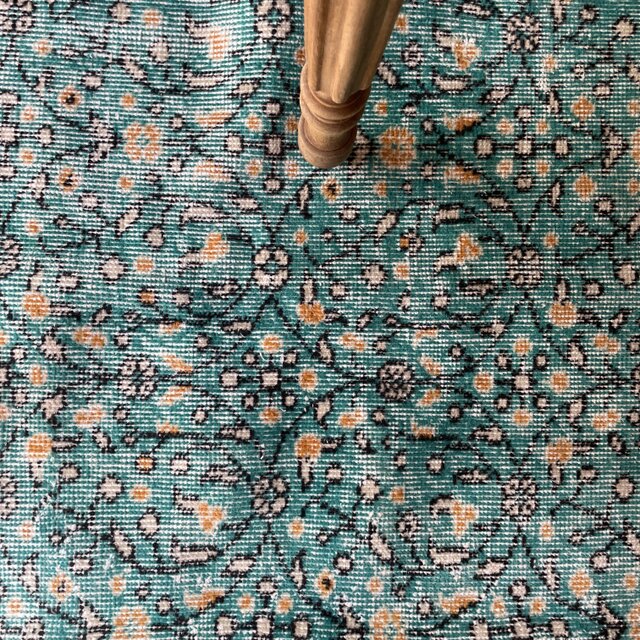 110×196 爽やかラムネグリーン 黄色 草花模様 トルコヴィンテージラグ | iichi 日々の暮らしを心地よくするハンドメイドやアンティークのマーケットプレイス