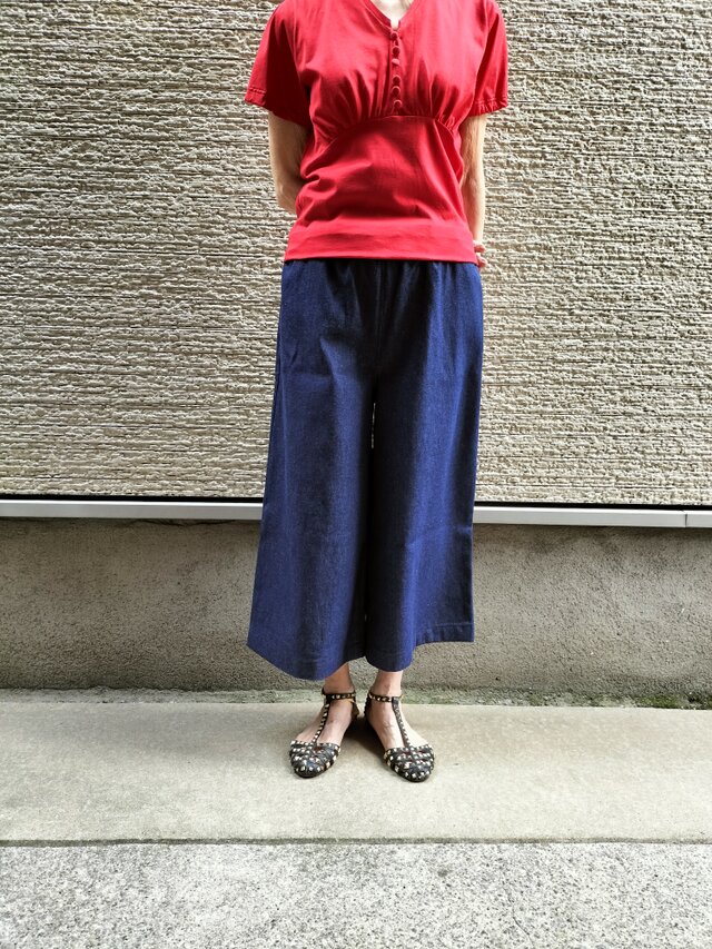 初秋♥国産デニム『タイムレスなデザイン！♥』ワイドパンツ(インディゴ）M,L,2L,3L,4L | iichi 日々の暮らしを心地よくするハンドメイドやアンティークのマーケットプレイス