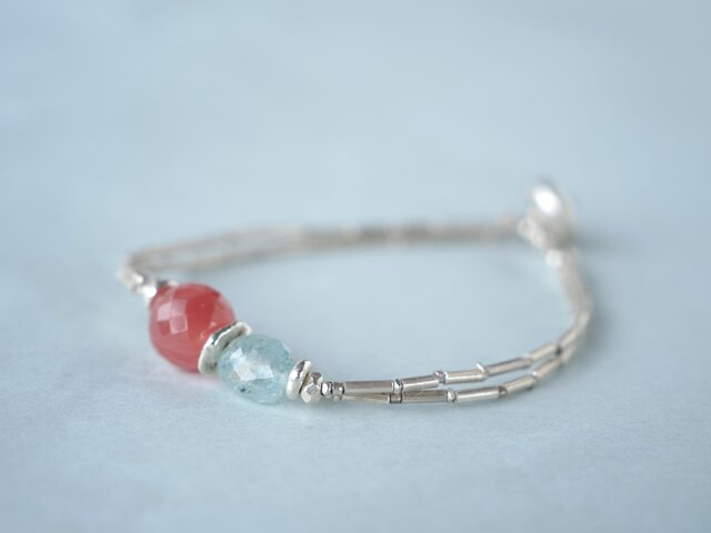 -Incarose・Moss aquamarine- silver double bracelet | iichi 日々の暮らしを心地よくするハンドメイドやアンティークのマーケットプレイス