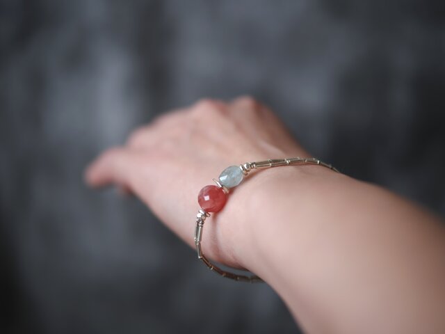-Incarose・Moss aquamarine- silver double bracelet | iichi 日々の暮らしを心地よくするハンドメイドやアンティークのマーケットプレイス