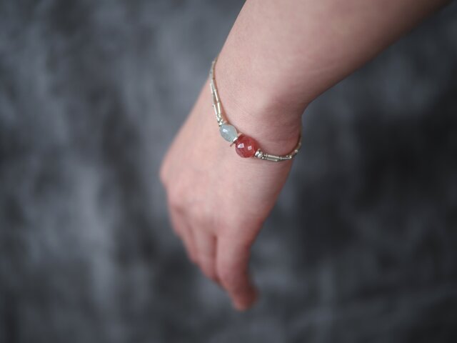 -Incarose・Moss aquamarine- silver double bracelet | iichi 日々の暮らしを心地よくするハンドメイドやアンティークのマーケットプレイス