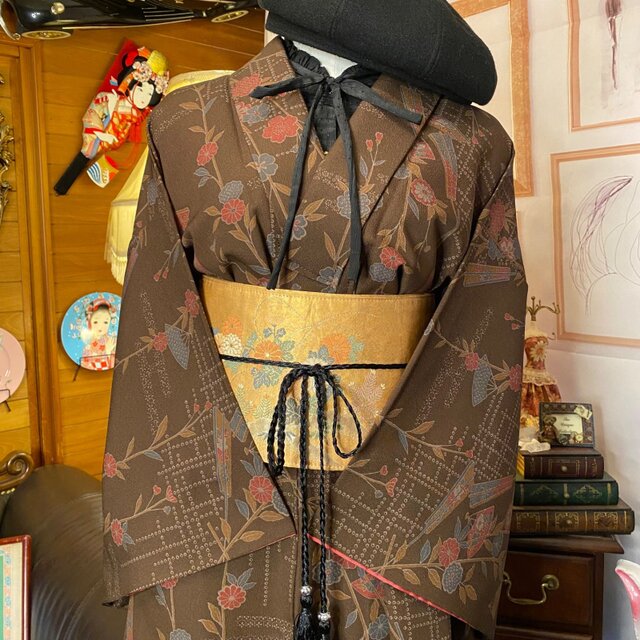 和洋折衷 着物 リメイク ワンピース ドレス 名古屋帯サッシュベルト 洗える 化繊 レトロ 古着 和 モダン KW-369 | iichi 日々の暮らしを心地よくするハンドメイドやアンティーク ...